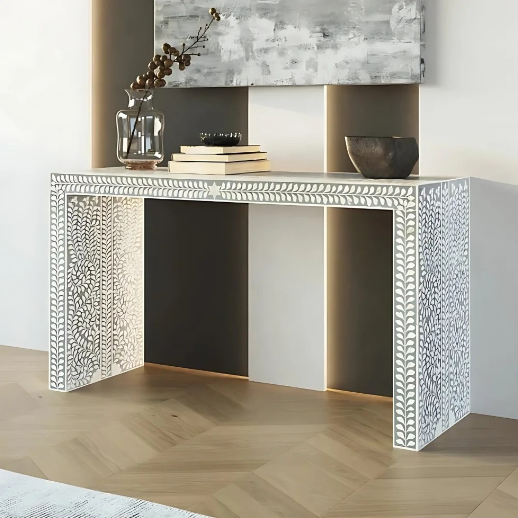 Bone Inlay Harmony Console Table Handcrafted Elegance