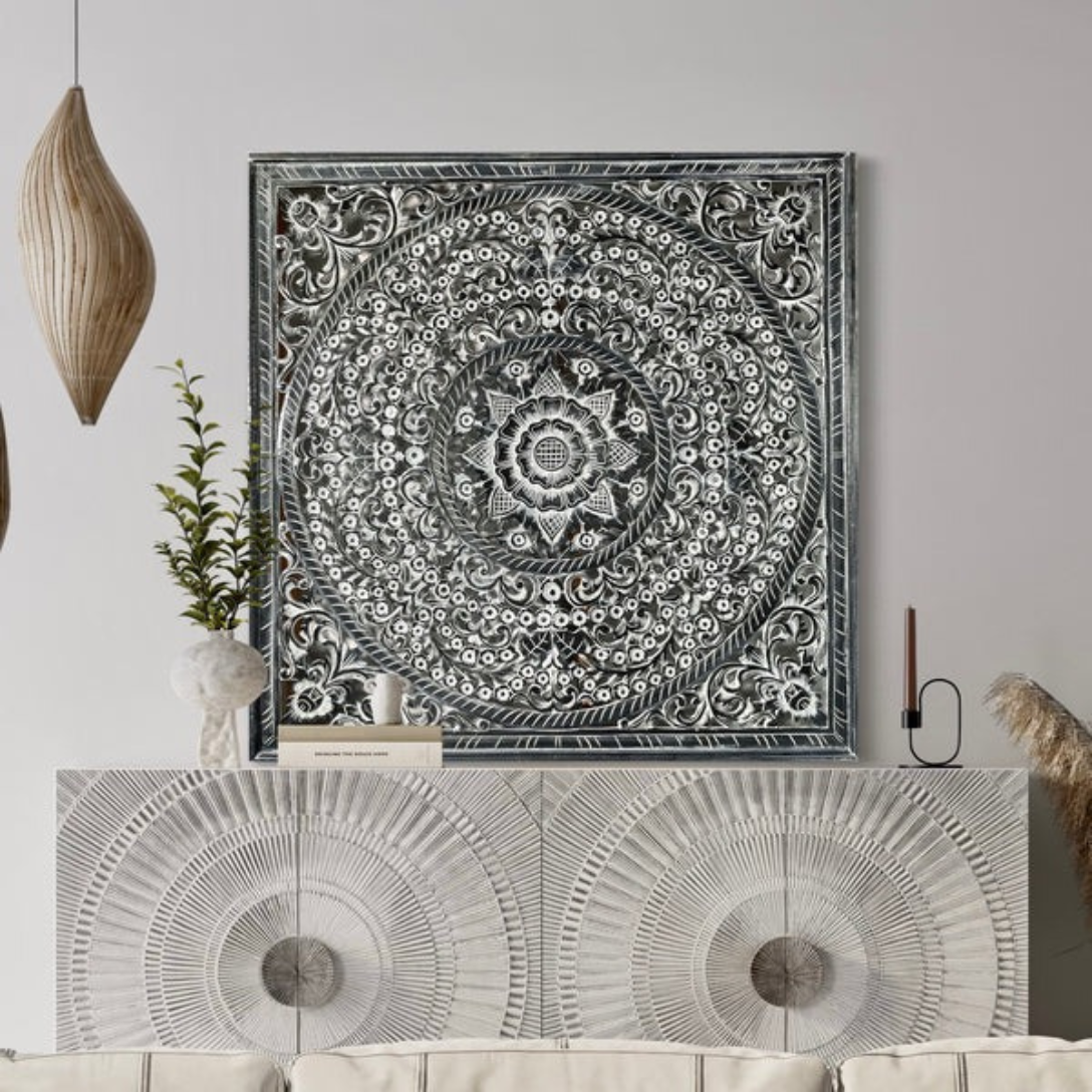 WoodBee Crafts Hand Carved Monochrome Wall Panel - Best Solid Wooden ...